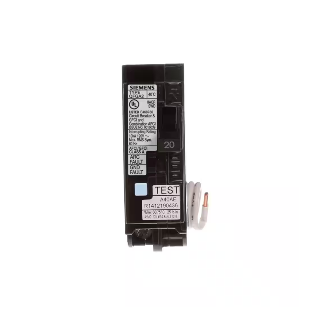 Siemens Q120DF / Q120DFN - 20 Amp 1-Pole Dual Function (CAFCI/GFCI) Pl ...